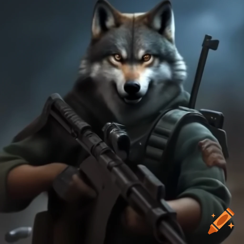 Wolf soldier equipped with ar-15 rifle on Craiyon