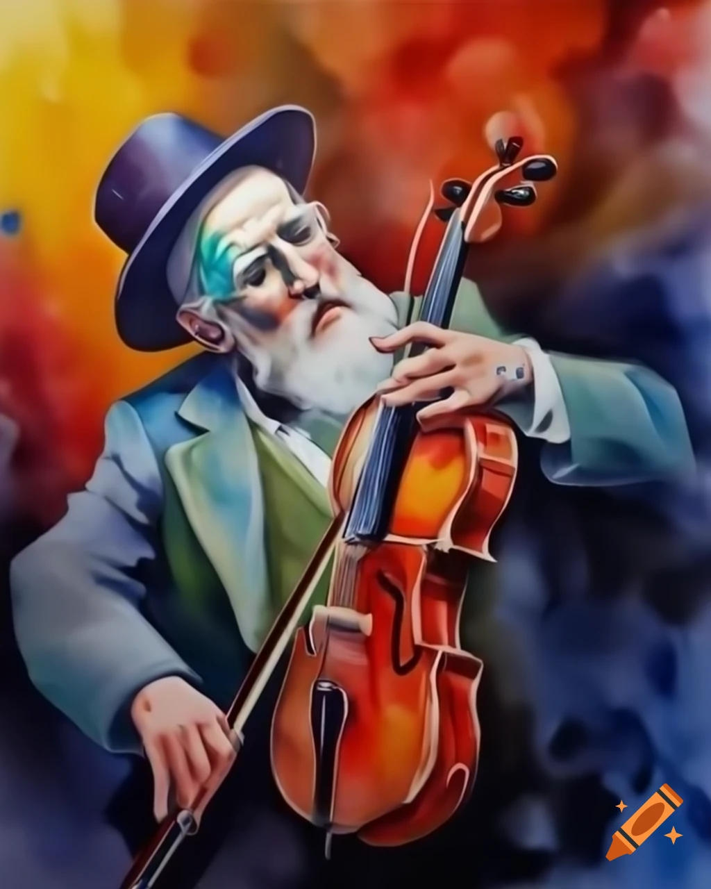 Close-up of Jewish man passionately playing violin in dramatic lighting ...