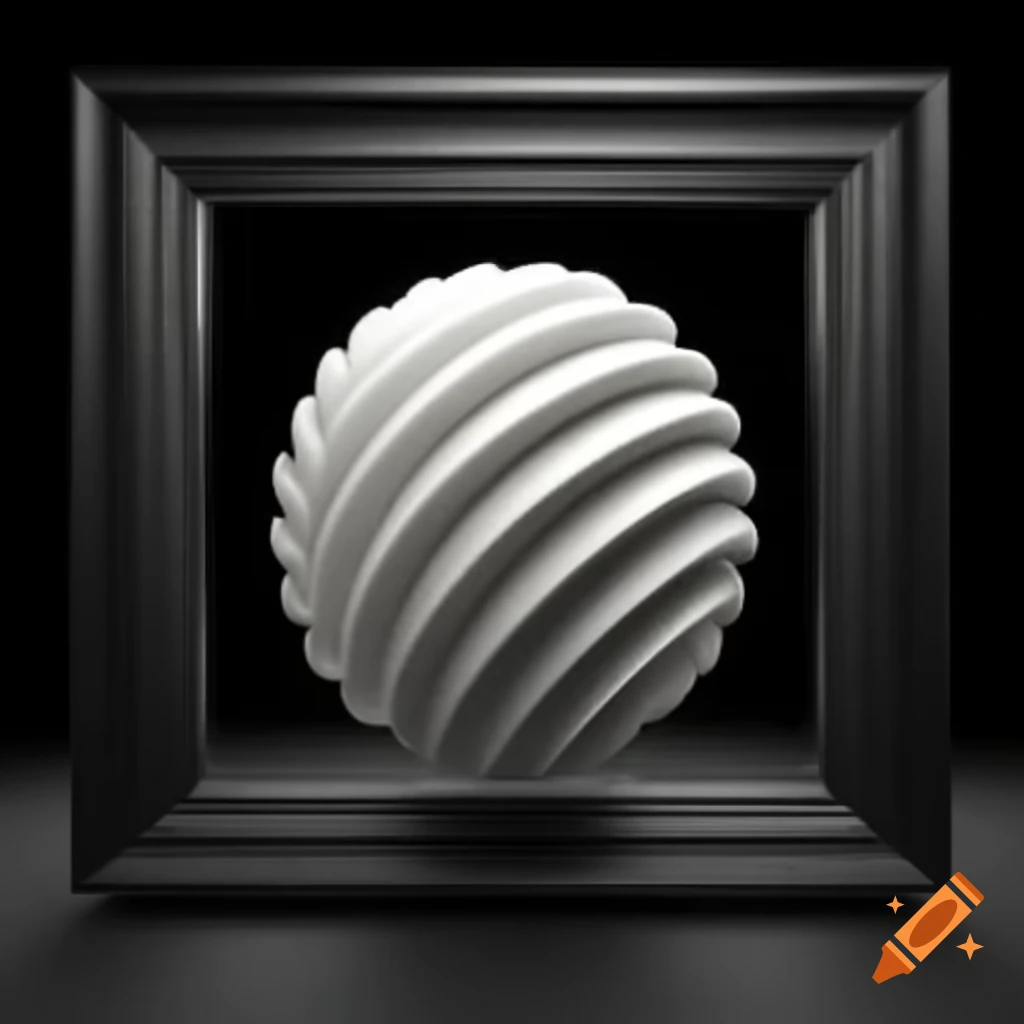 Matte finish 3D white spherical object with intricate design on black ...