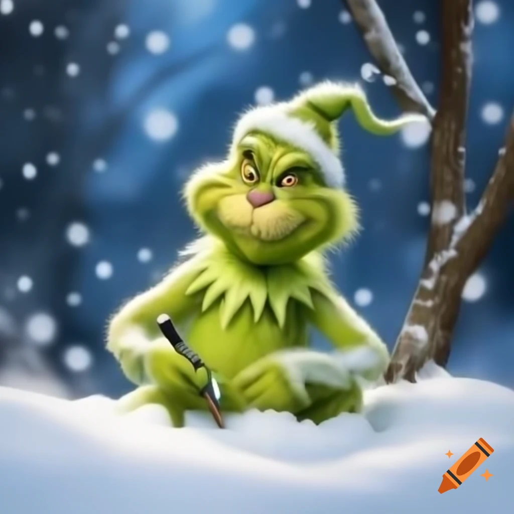 Grinch writing in the snow with festive theme on Craiyon