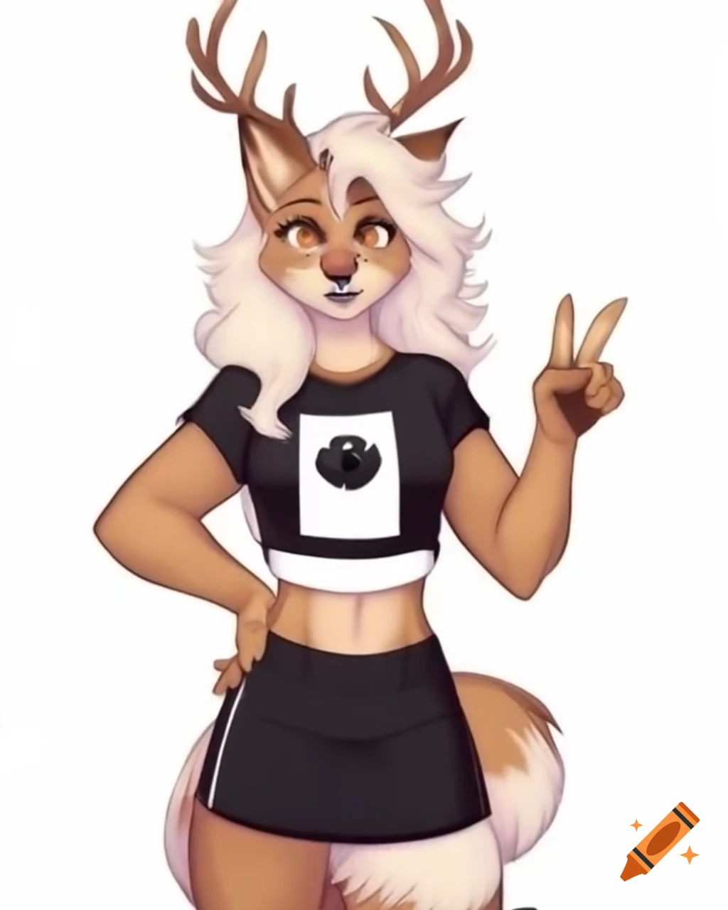 Anthro furry deer character in stylish black and white crop top and ...