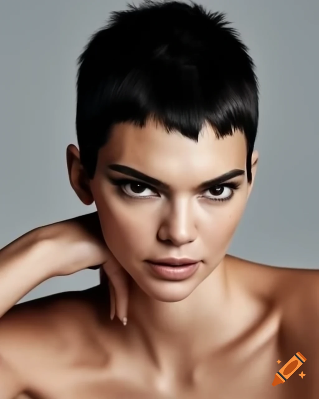 Kendall Jenner showcasing an edgy undercut hairstyle on Craiyon
