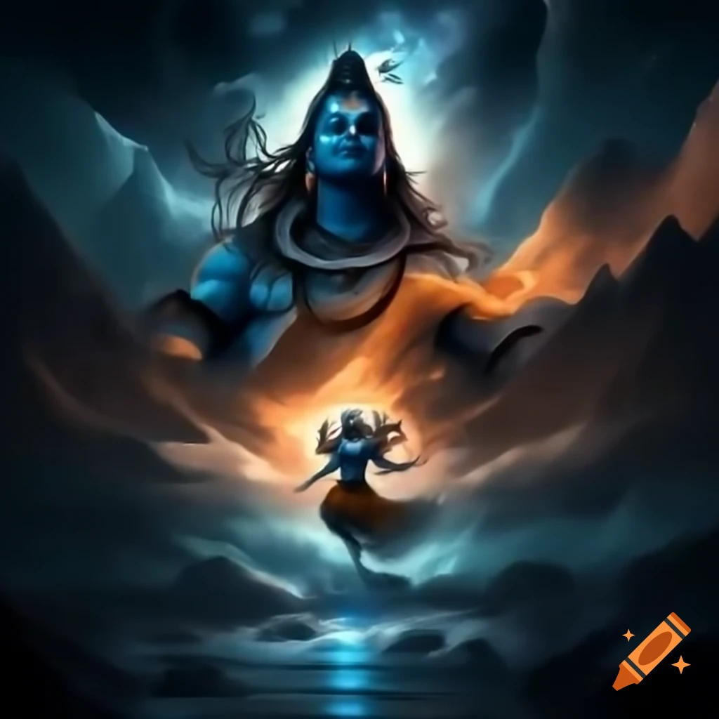 Lord shiva dancing on mount kailash with flowing hair and sacred snake ...