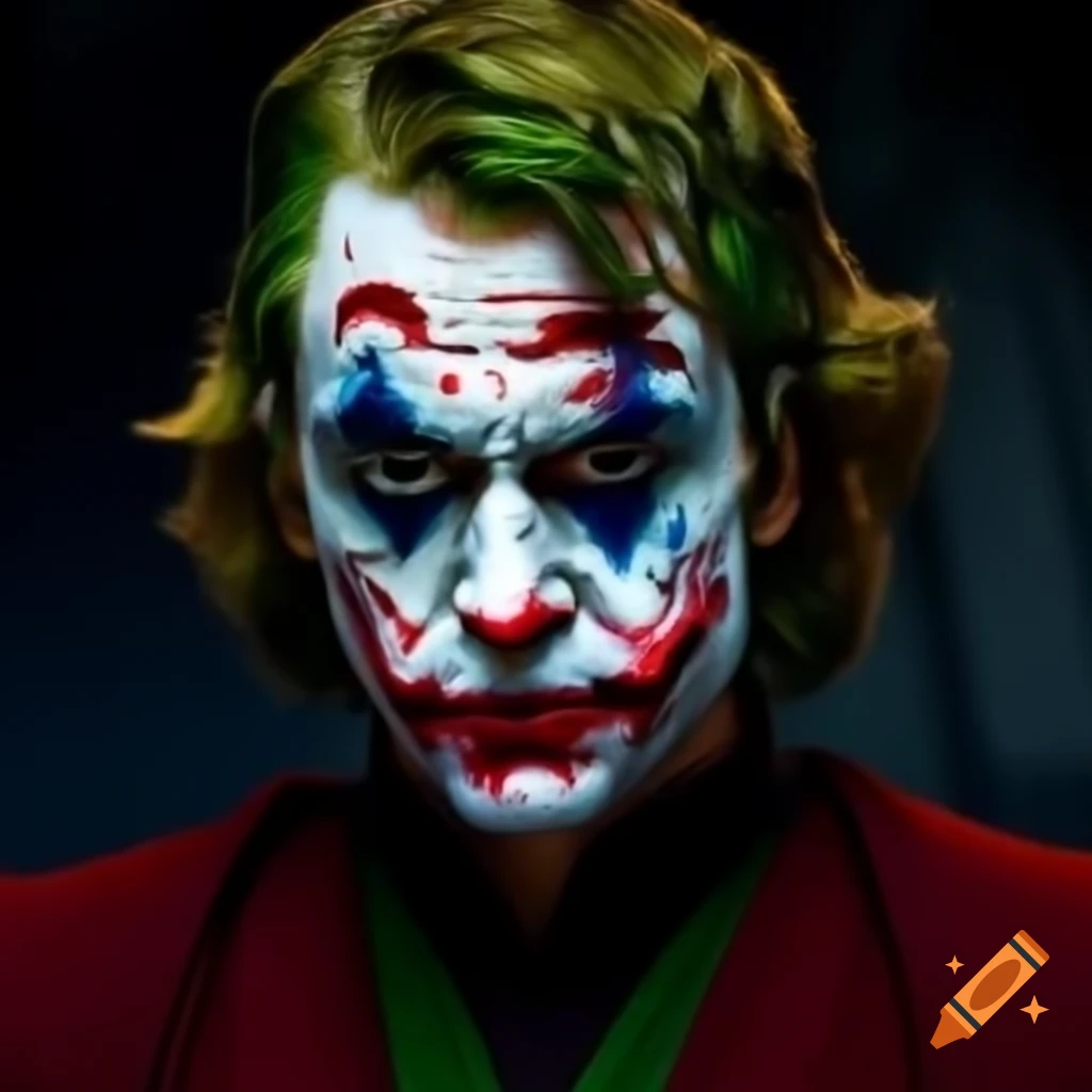 Anakin Skywalker depicted as a Sith with Joker face paint on Craiyon