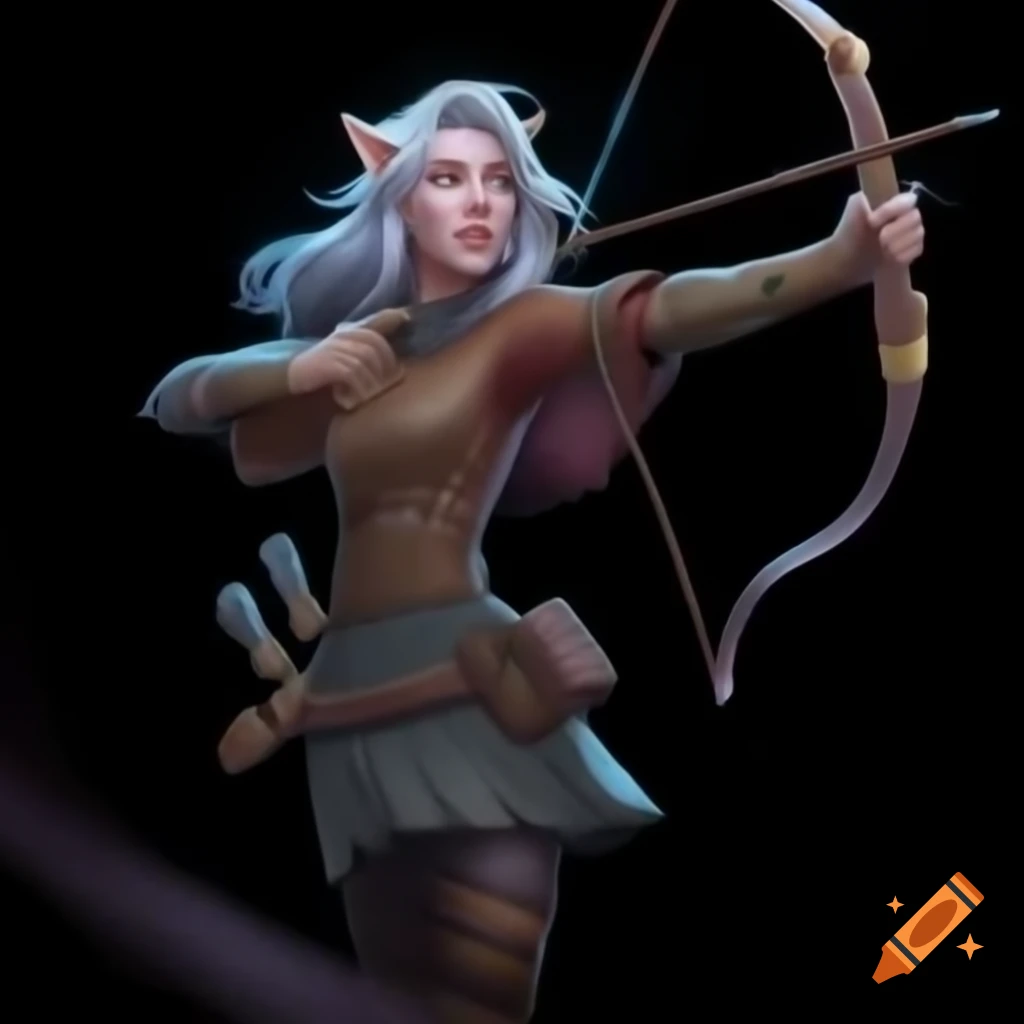 Rogue archer in moonlight with silver hair and mystical powers on Craiyon