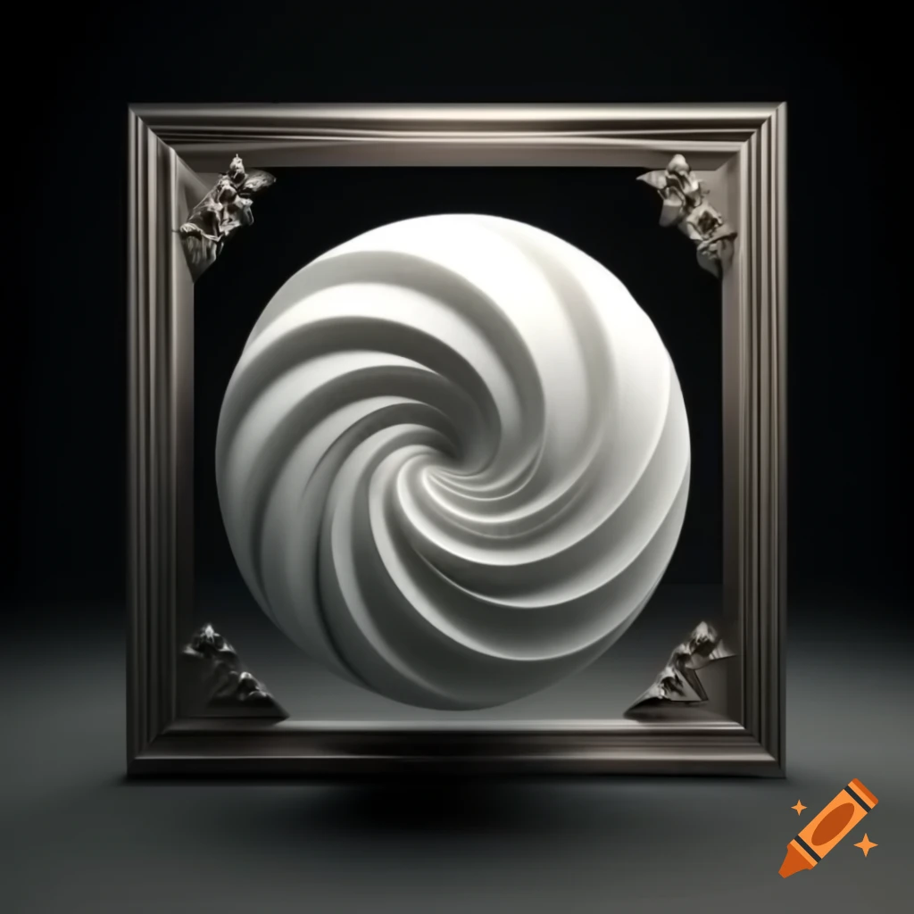 Matte finish 3D white spherical object with intricate design on black ...