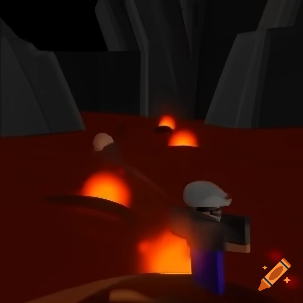 Intense duel on wooden plank above bubbling lava with glowing sticks on ...