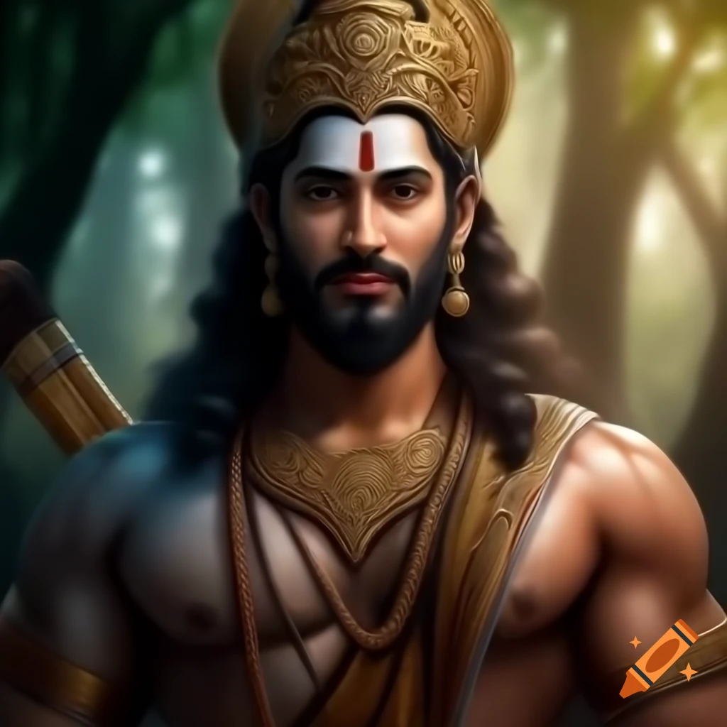 Realistic portrait of Lord Ram in traditional royal attire on Craiyon