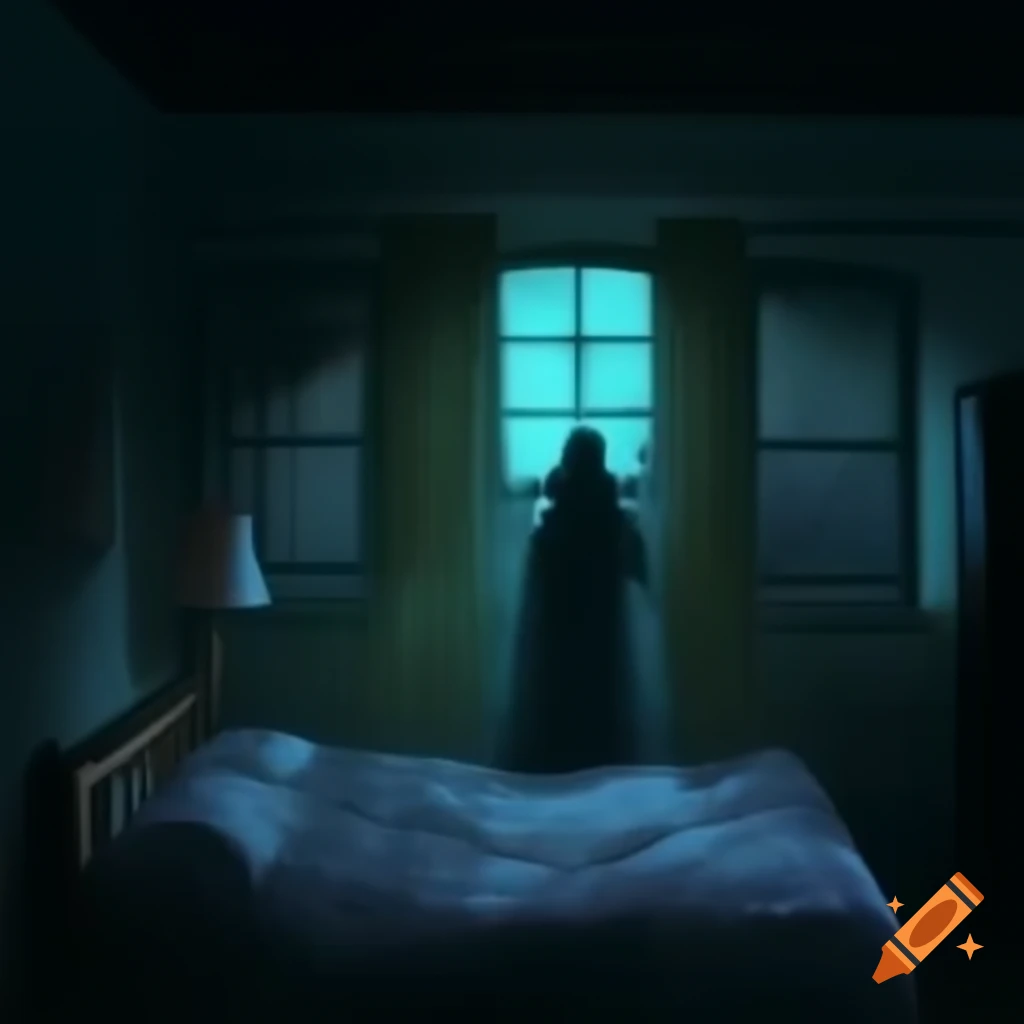 Spooky thumbnail with shadow figure beside sleeping person in bed on ...