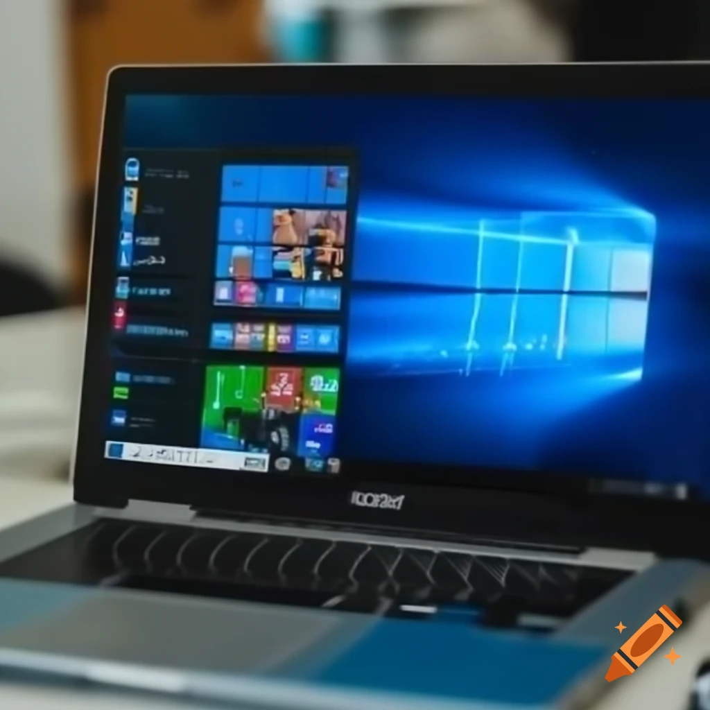 Close-up detail of a 4K laptop showcasing three to four screens in 16:9 ...