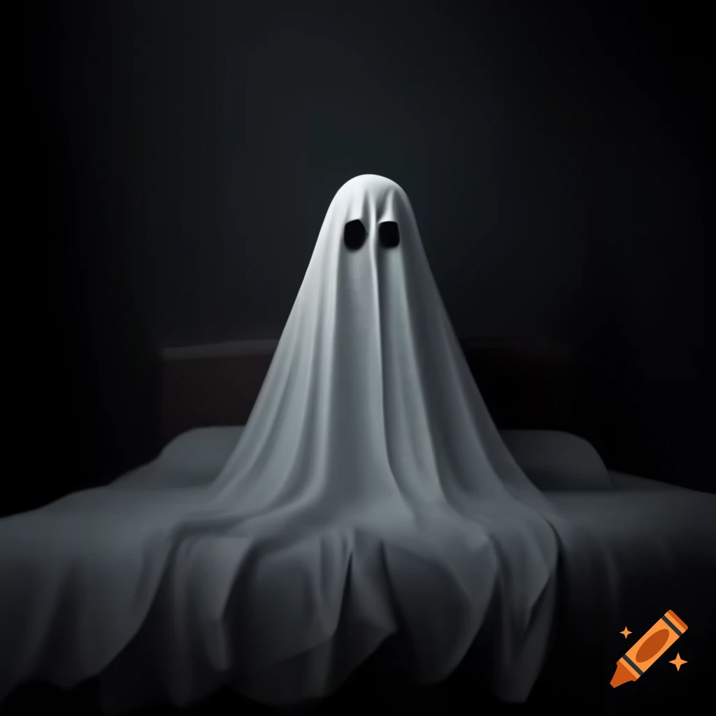 Spooky ghost with flowing bedsheet and peeking eyes on Craiyon