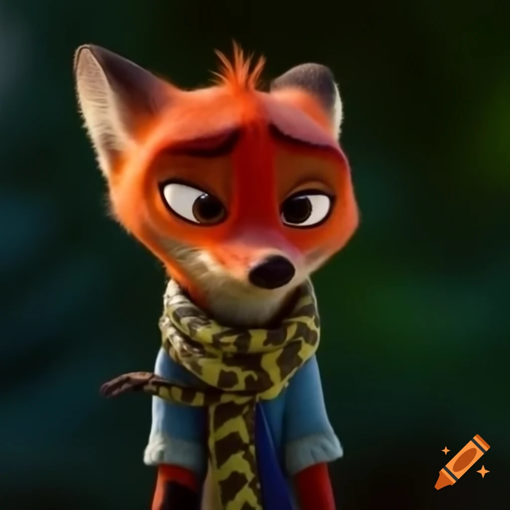 Nick wilde wearing a snake scarf on Craiyon