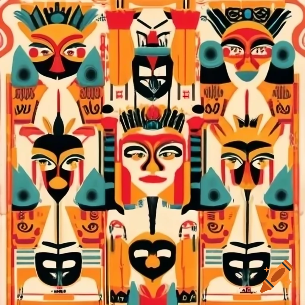 Repetitive print design inspired by oceania traditional masks with ...