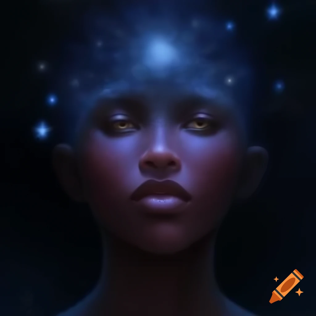 Artistic representation of a woman with a cosmic skin pattern ...