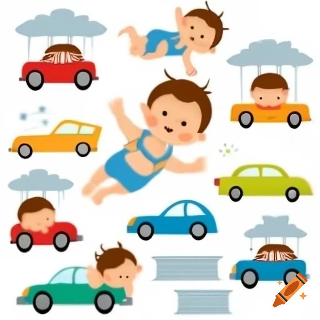 Cartoon vector of babies humorously escaping public car park, dodging ...