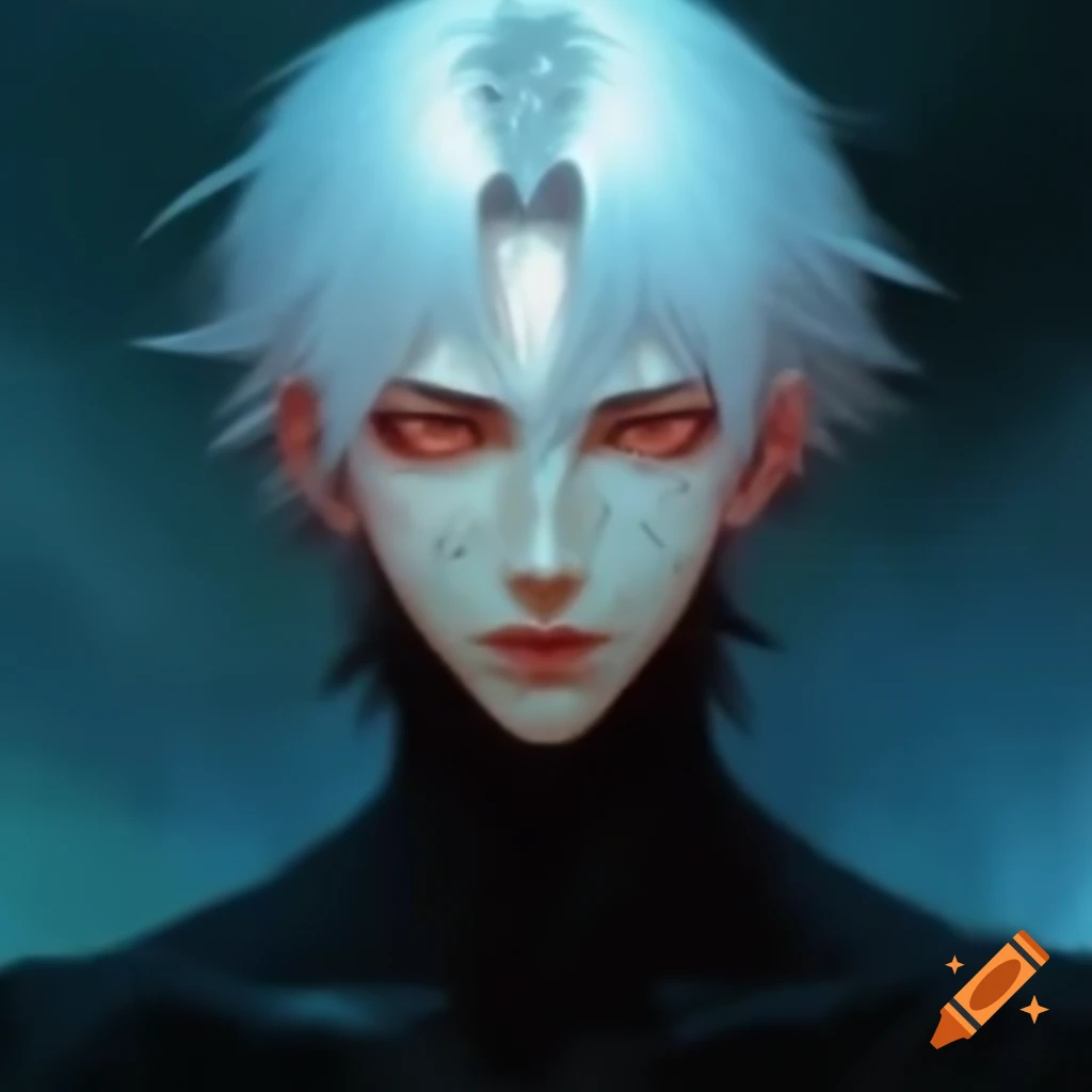 Anime portrait of a pale man with sharp cheekbones and silver hair on ...