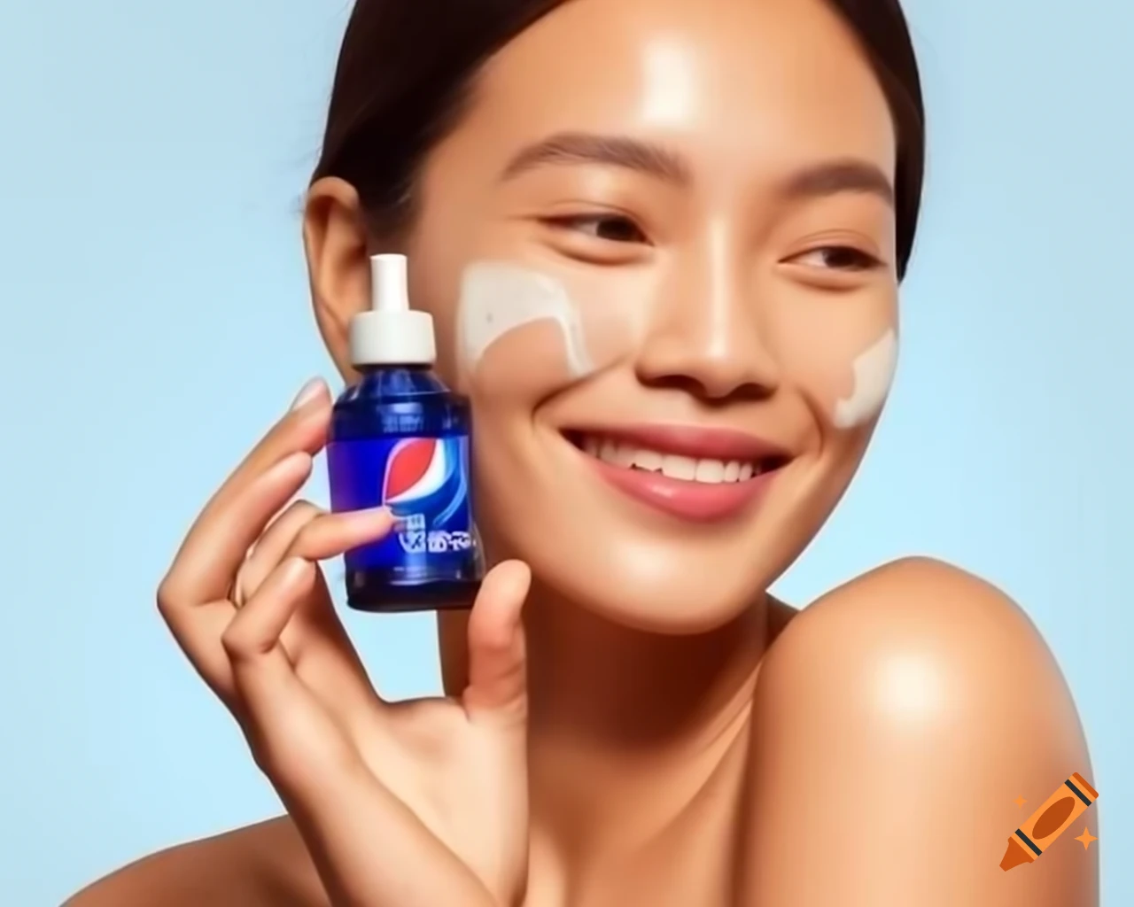 Person holding pepsi serum in hand, focus on face on Craiyon