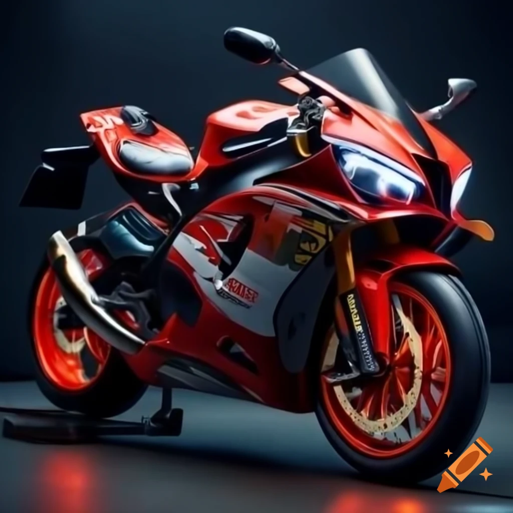 Sport motorcycle with red elegant design and magnesium wheels on Craiyon
