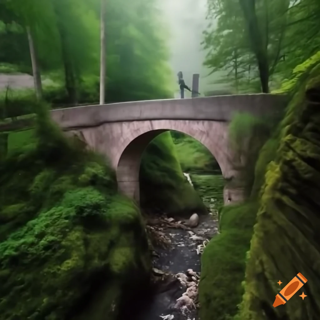 Old stone bridge at sunset on Craiyon