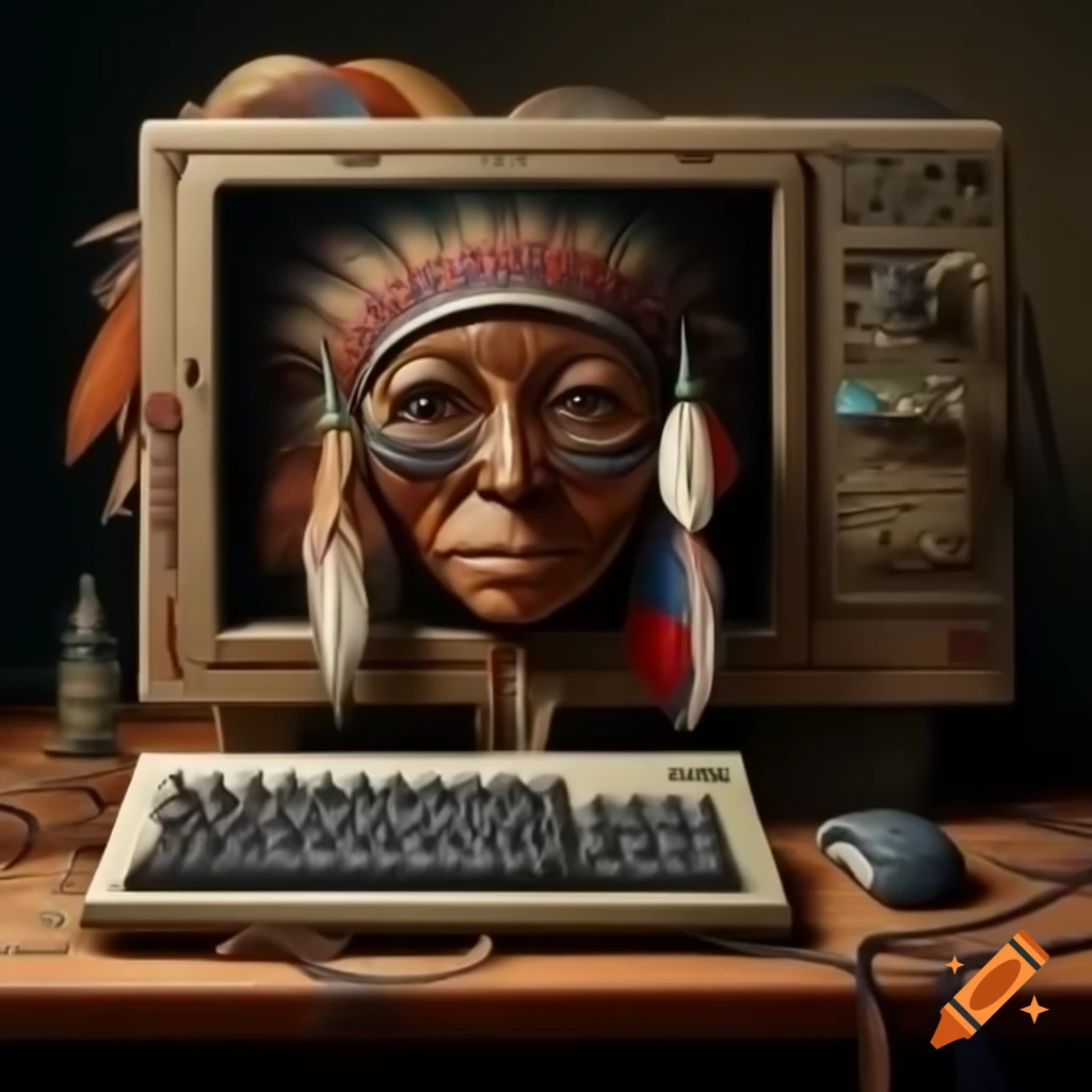 Traditional computer setup with indigenous patterns and cottage style ...