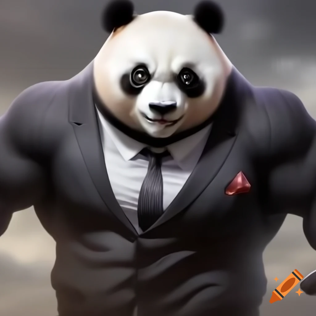 Anime-style muscular panda in a suit striking a pose on Craiyon