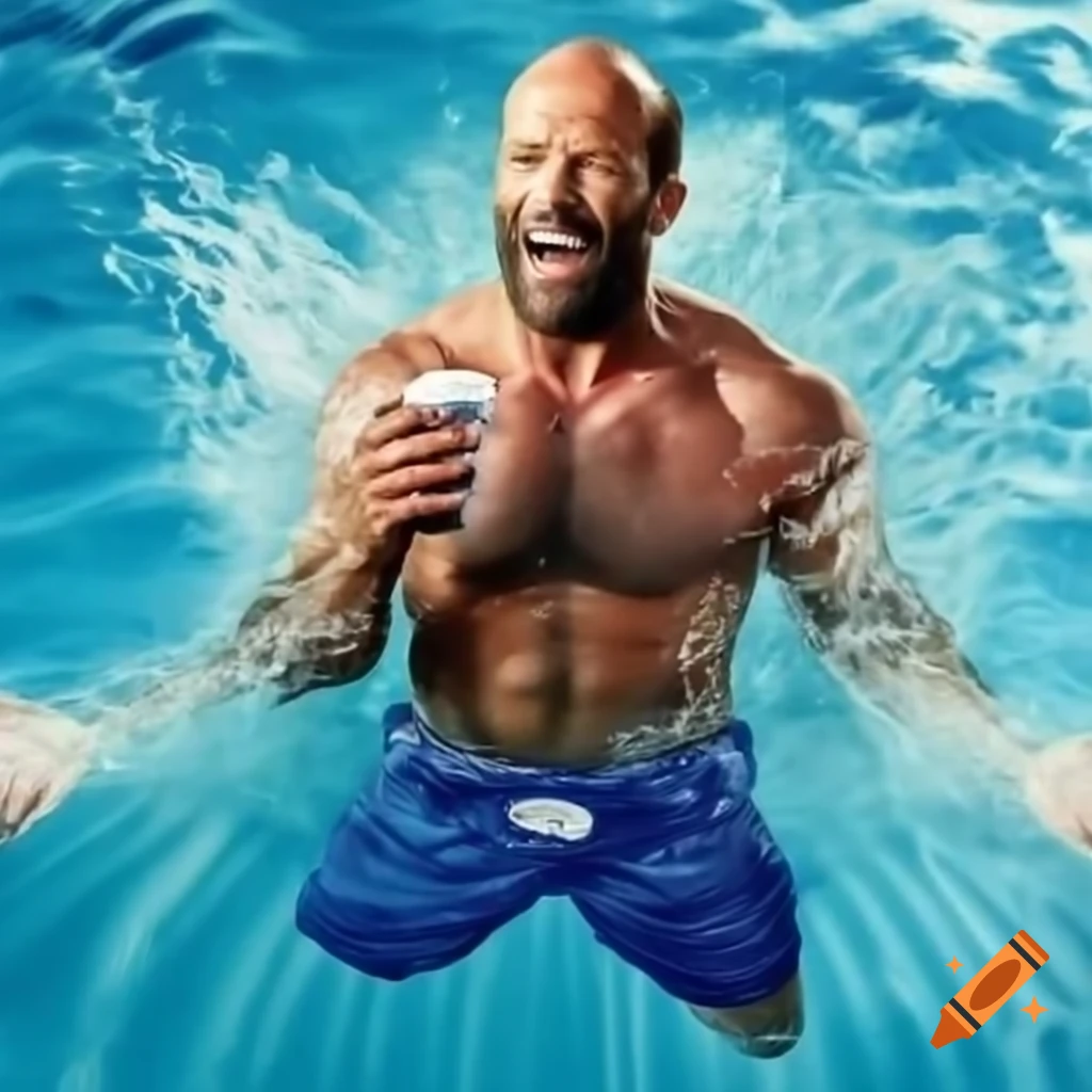Jason Statham diving into pool for summer fun with fizzy vibes on Craiyon