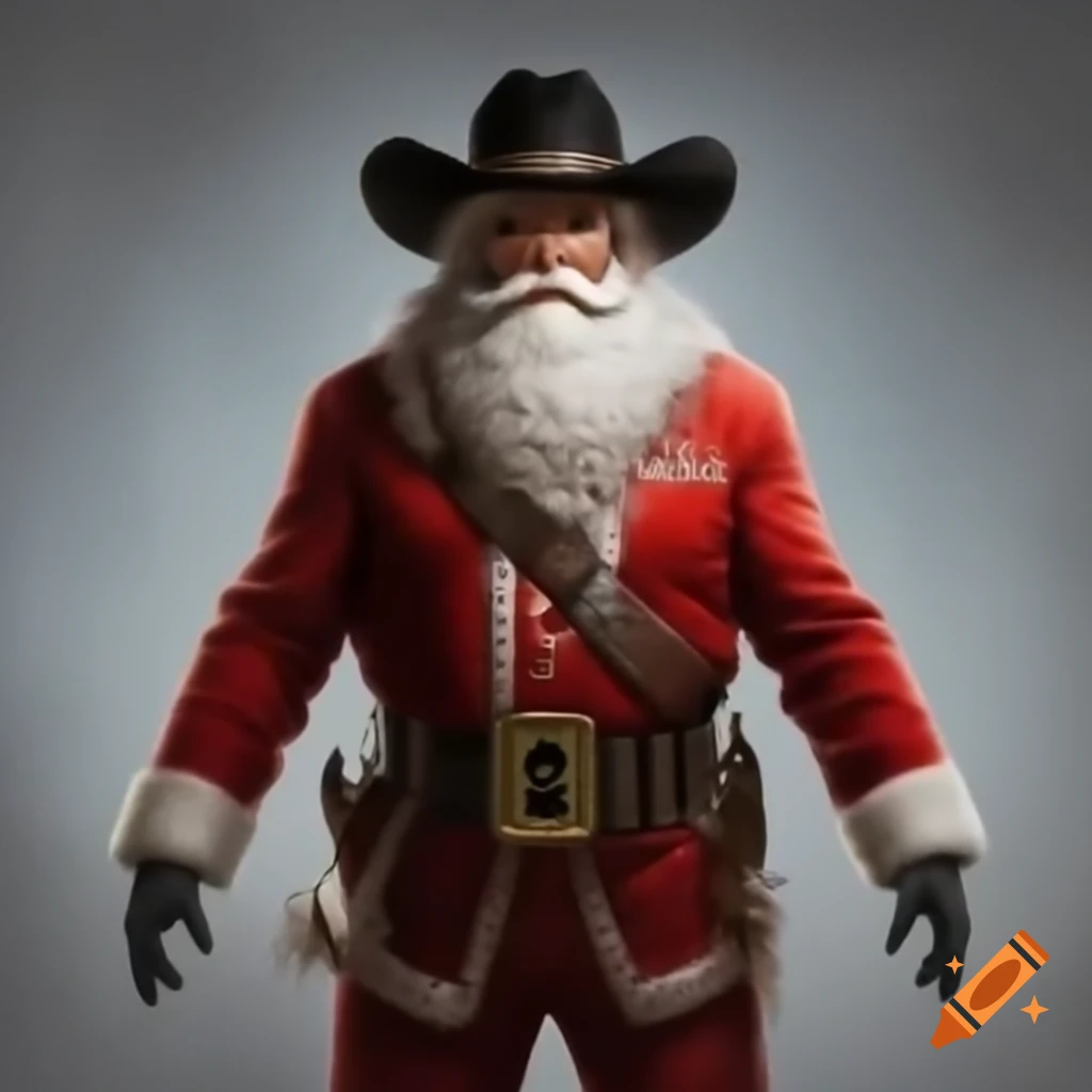 Full body shot of santa claus in traditional suit and cowboy hat with ...