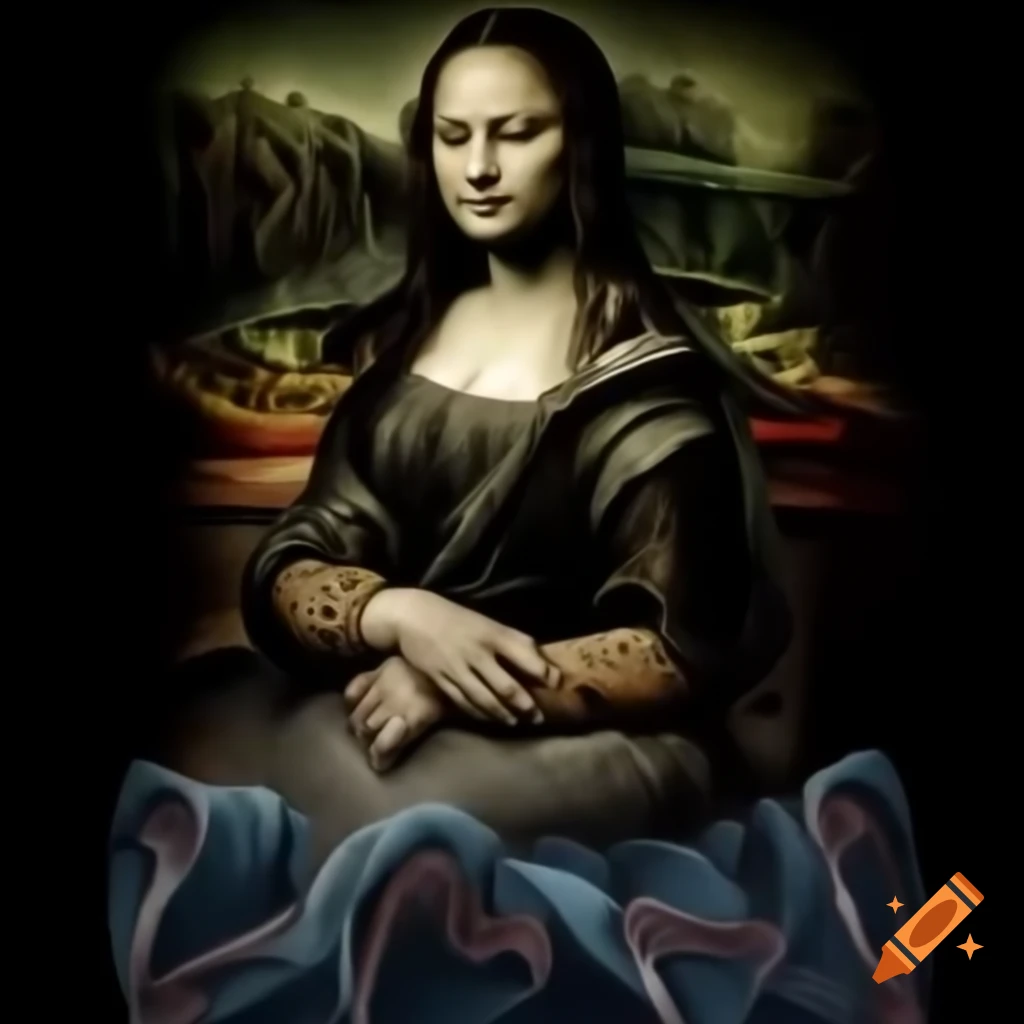 Mona Lisa reimagined with Burzum Filosofem t-shirt, serene expression ...