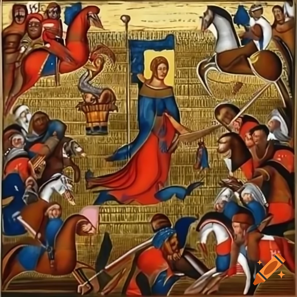 Medieval scene of joan of arc rallying troops during siege of orléans ...