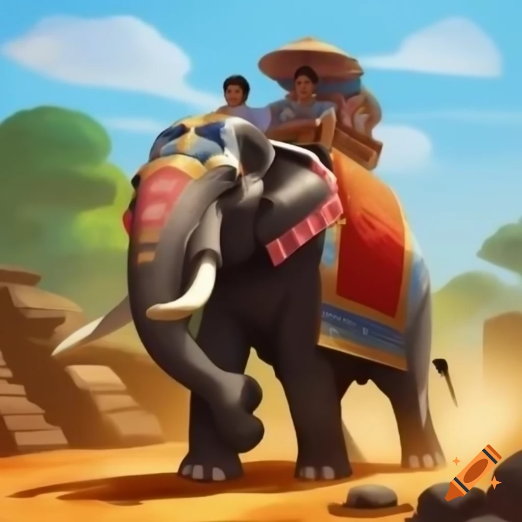 Ancient scene of elephant rider showcasing historical aspects on Craiyon