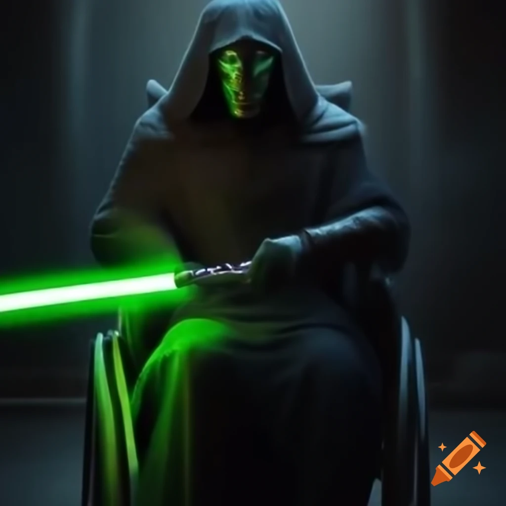 Shadow warrior in wheelchair wielding green lightsaber on Craiyon