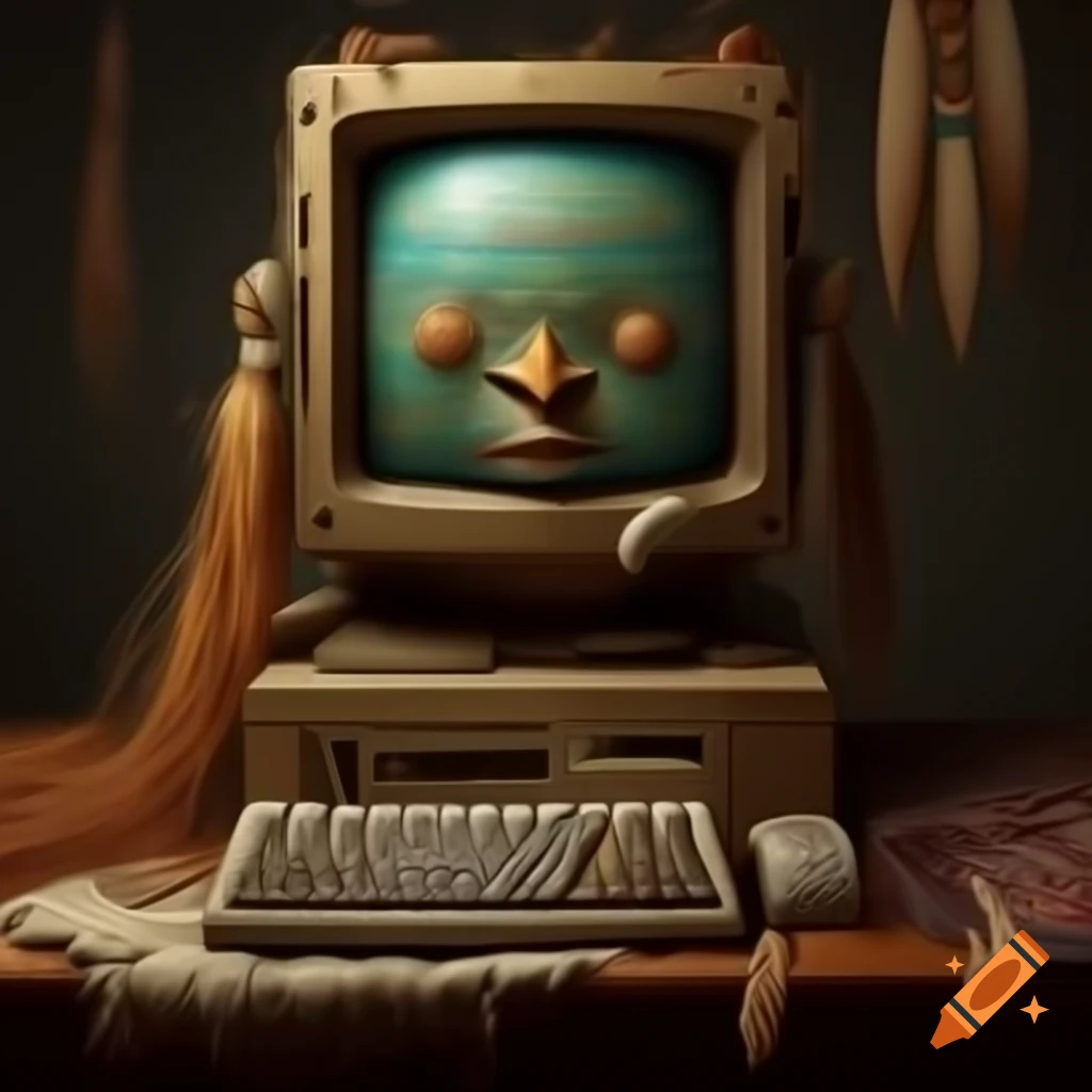 Traditional computer setup with indigenous patterns and cottage style ...