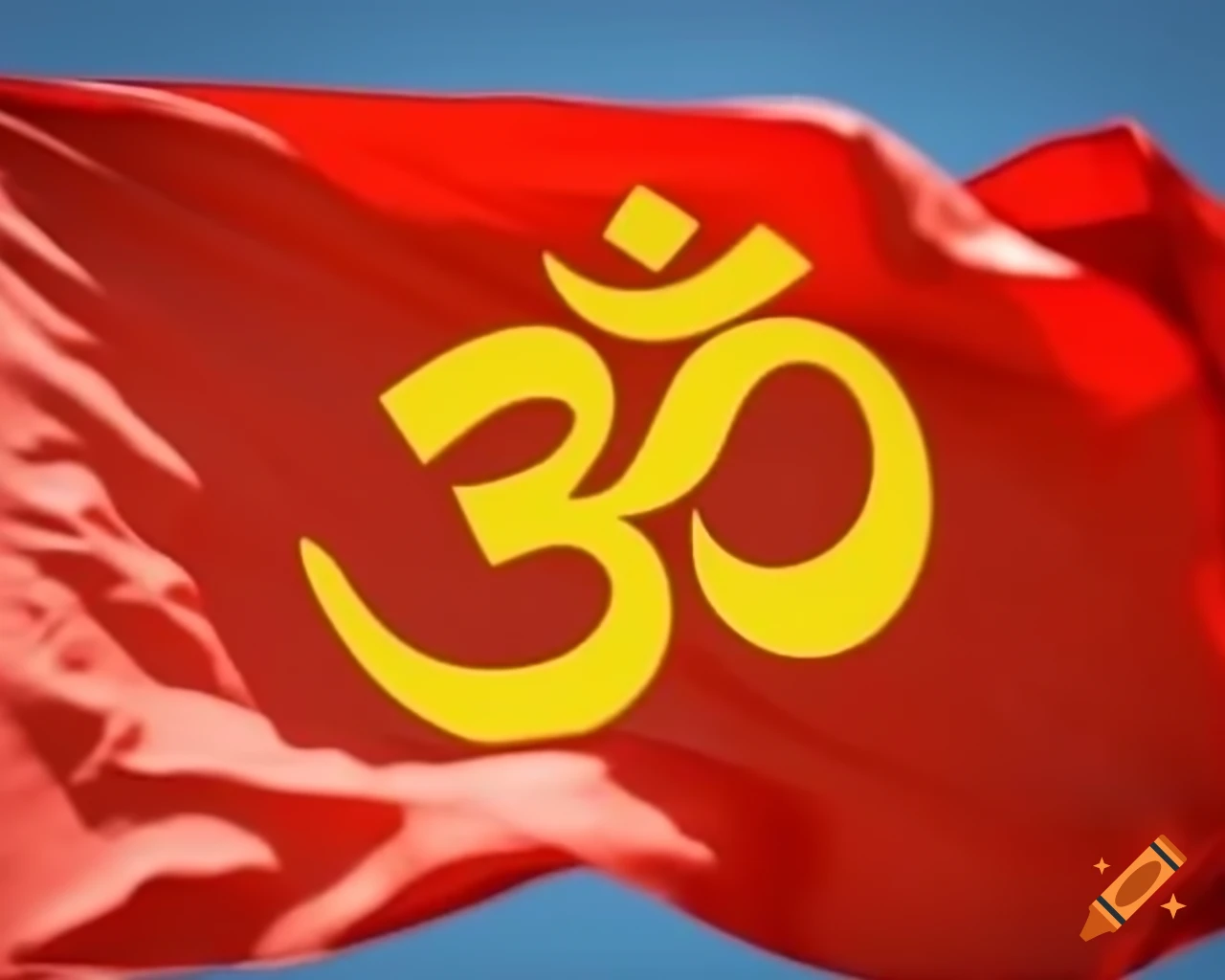 Yellow om symbol displayed on a red flag on Craiyon