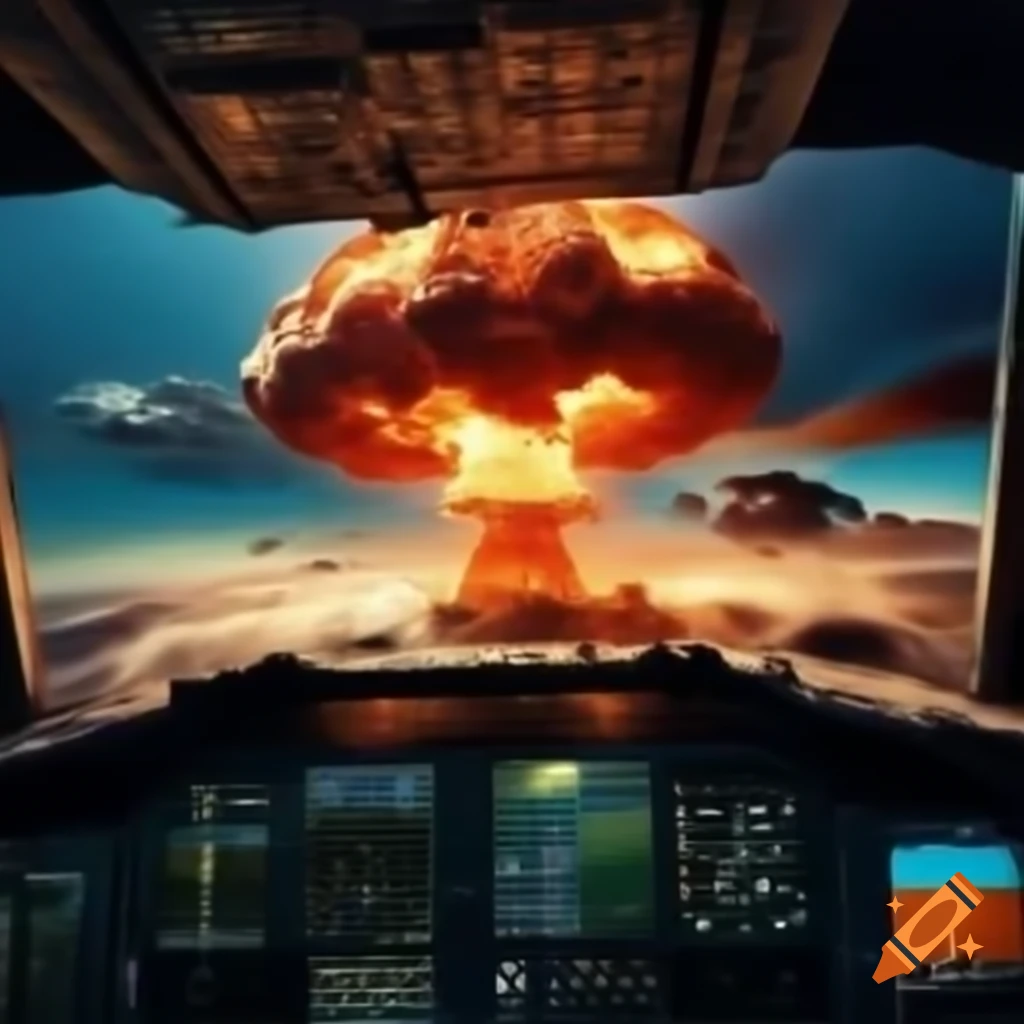 Explosion viewed from aircraft cockpit perspective on Craiyon
