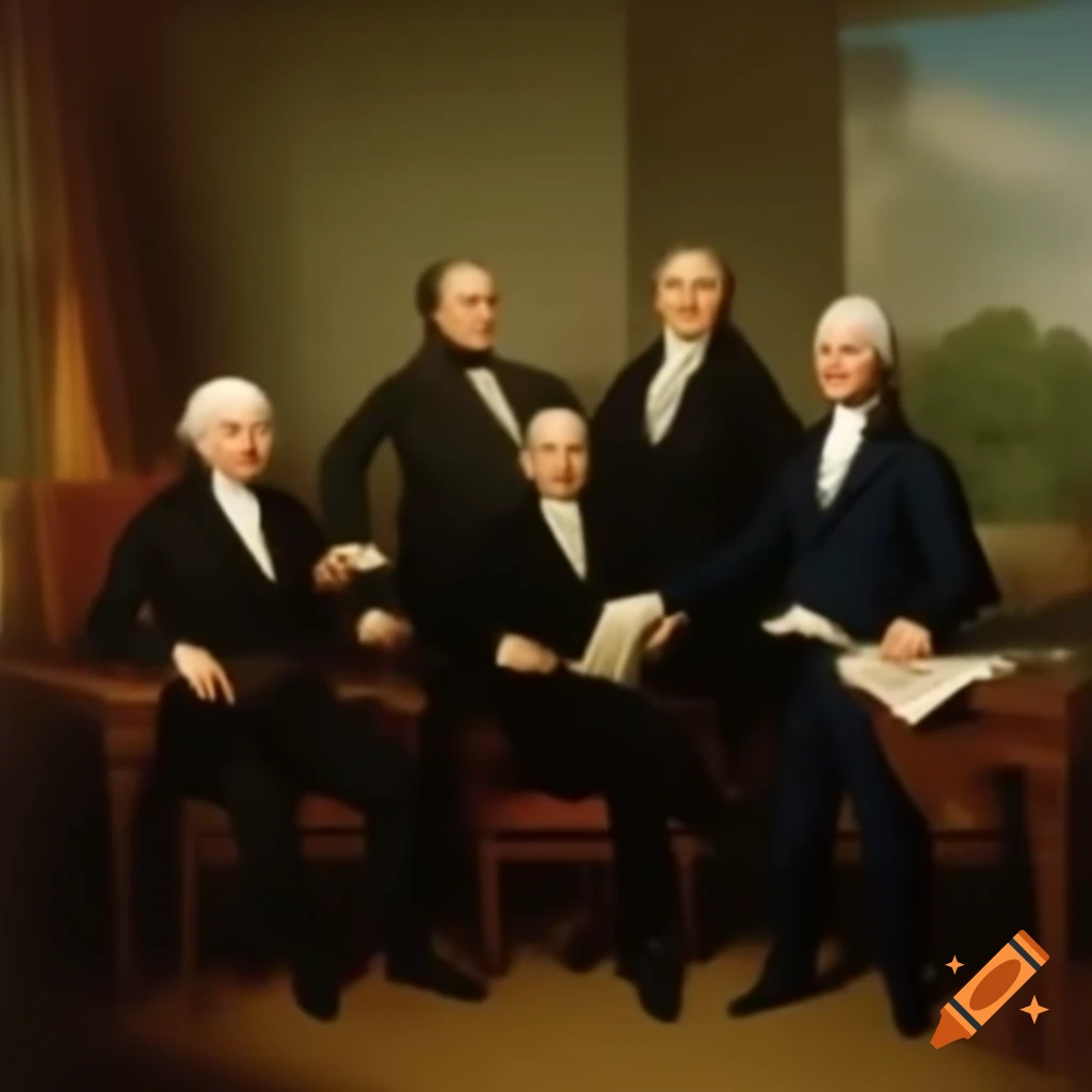 Depiction of five founding fathers of the US Constitution, Federalists ...