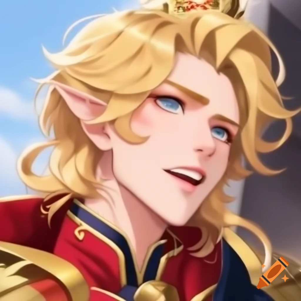 Charismatic anime prince with blonde hair displaying playful mischief ...