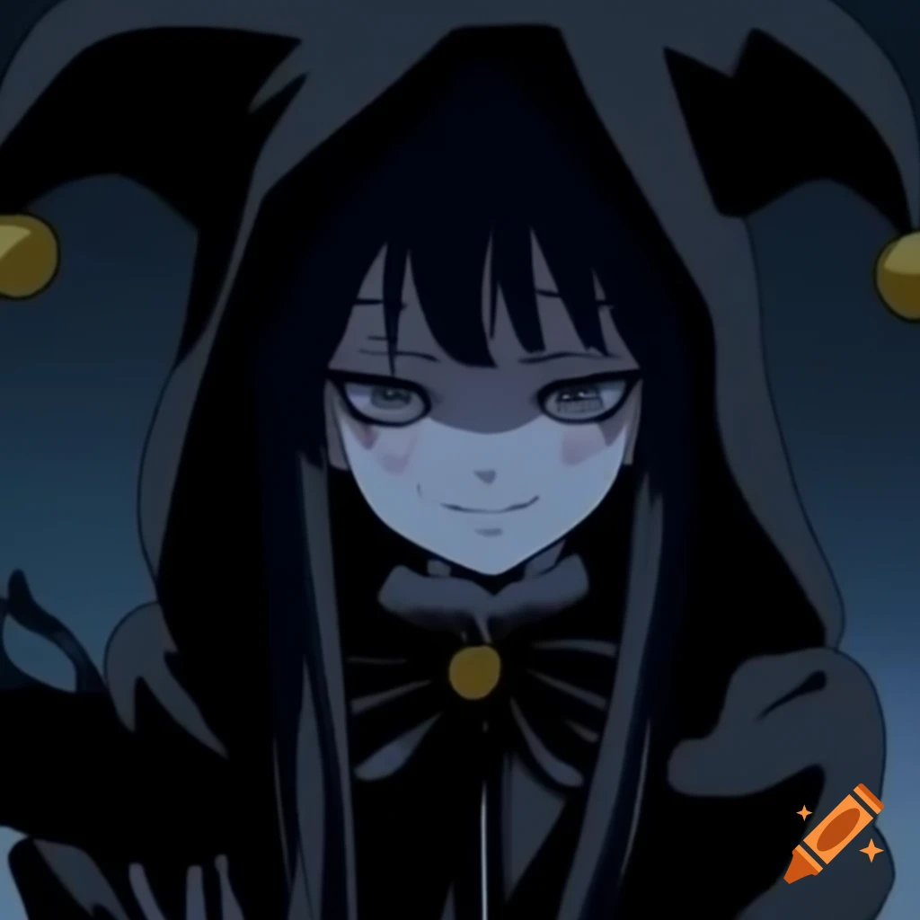 Anime princess of darkness and jester sharing a loving gaze on Craiyon