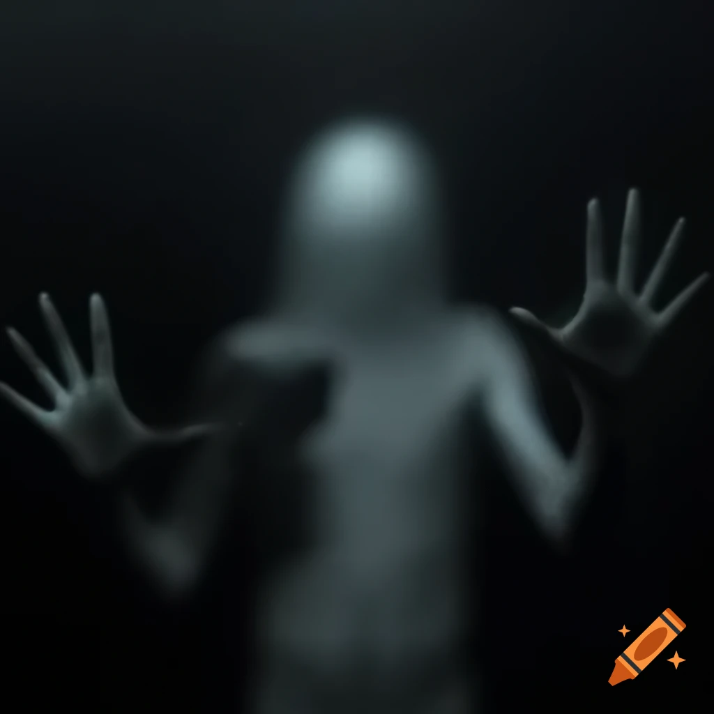 Distorted humanoid figure with elongated limbs against dark background ...