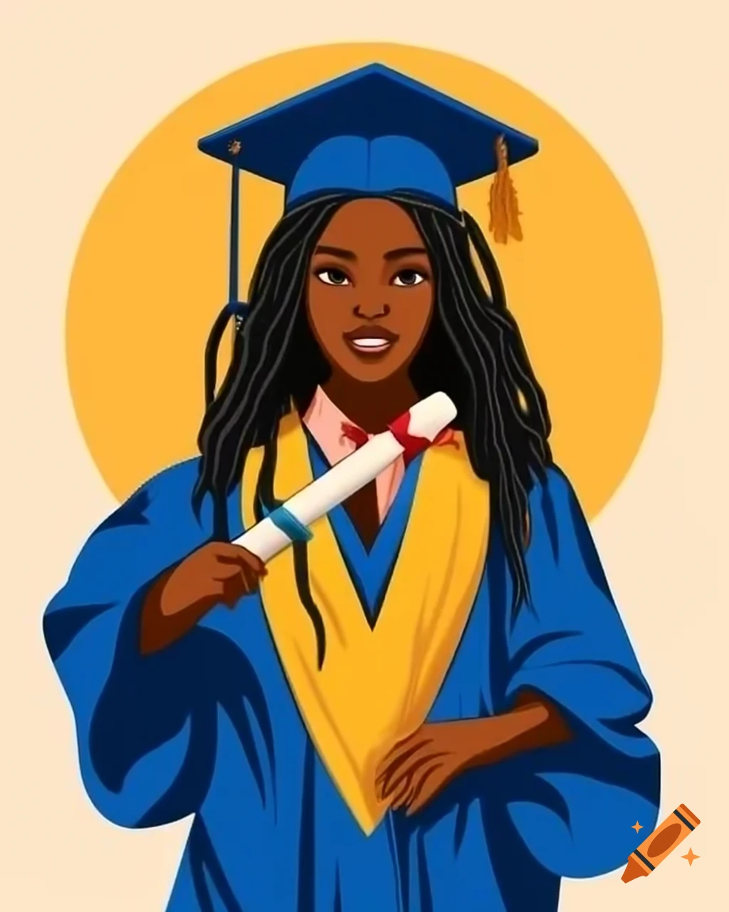 Black graduate with locs in cap and gown celebrating academic ...