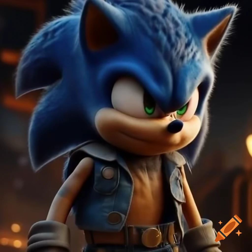 Sonic the Hedgehog in biker gear, denim jacket and rebellious pose on ...