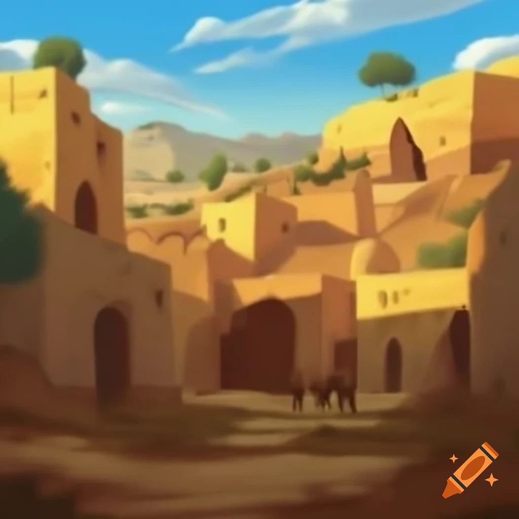 Ancient Bethlehem landscape during Jesus' birth with modest stone ...