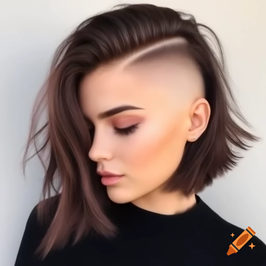 Young woman with extreme shaved undercut bob hairstyle on Craiyon