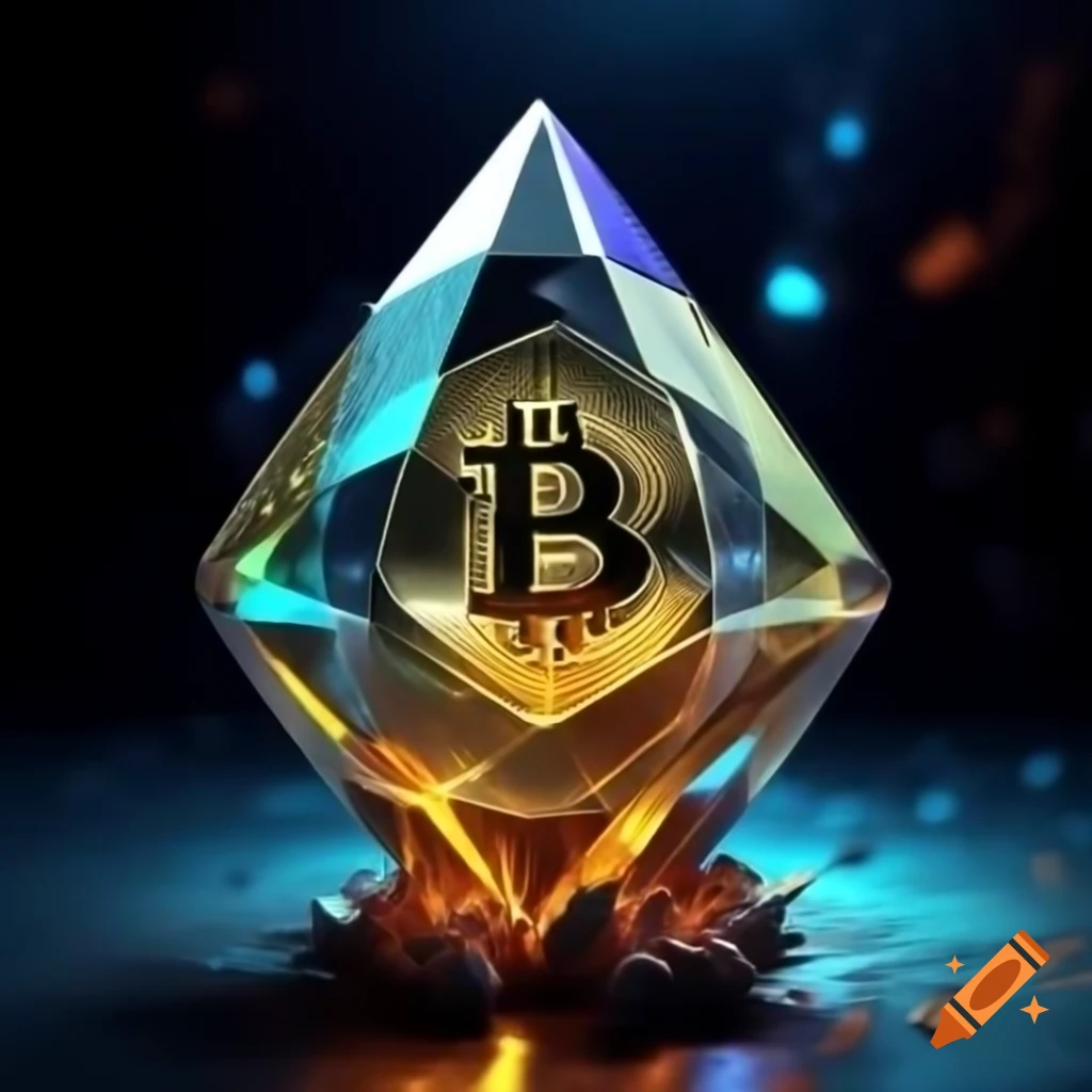 Translucent Ethereum Crystal shining with bitcoin inside on Craiyon