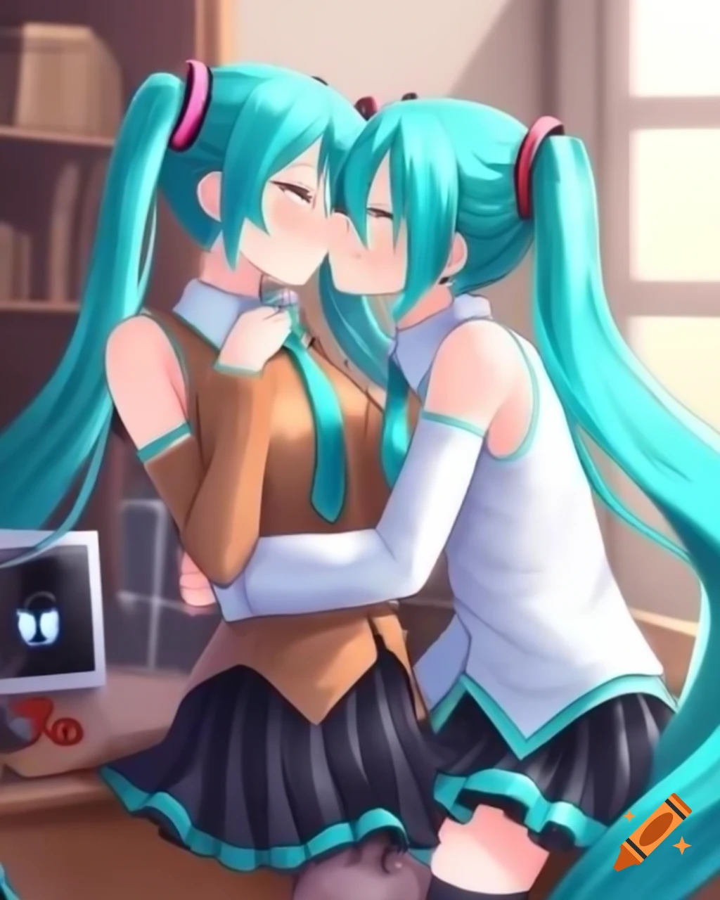 Hatsune Miku and her doppelganger sharing a tender moment in 8K ultra ...