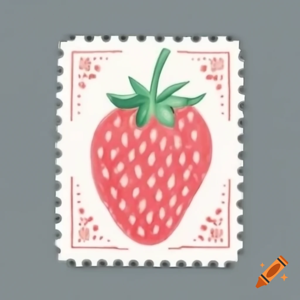 Pastel drawing of a strawberry postage stamp on Craiyon