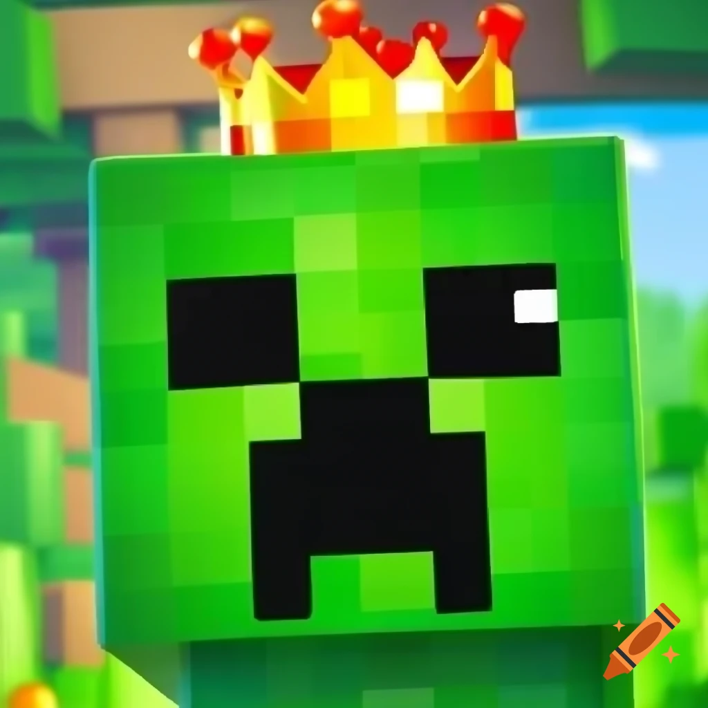 Minecraft creeper wearing a rainbow crown with a scared expression on ...