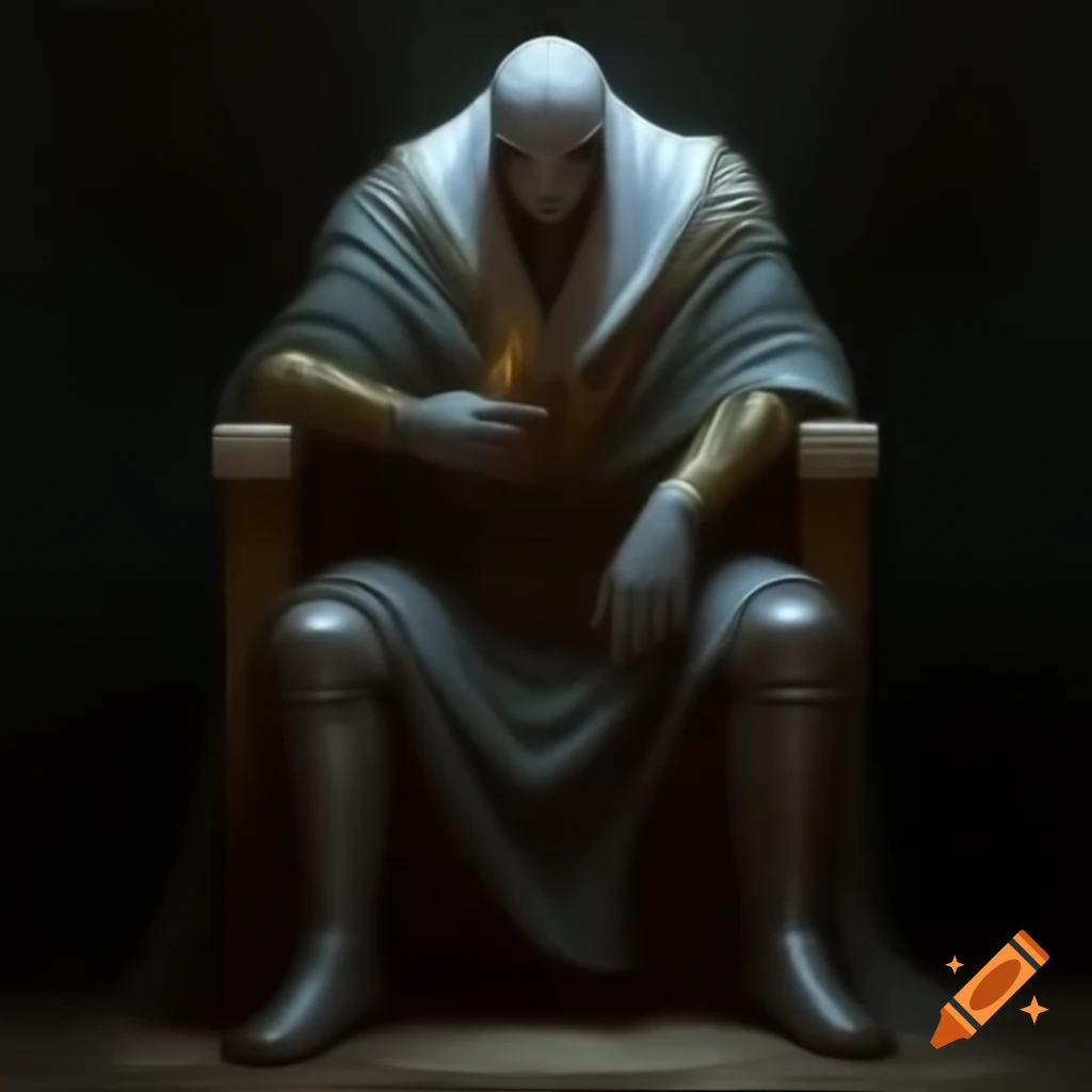 Fully grey figure in heavy plate armor with ethereal light, floating ...