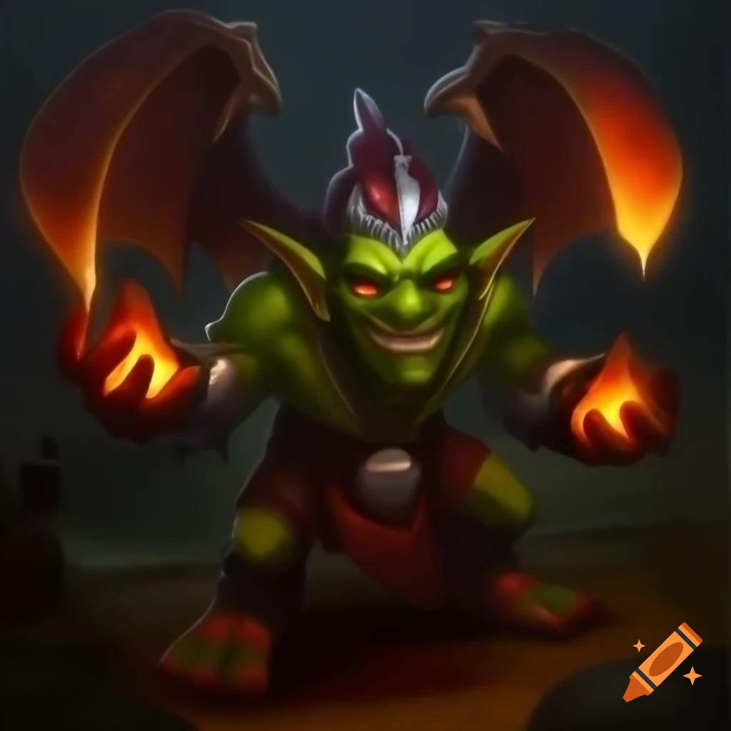 Hyper-realistic goblin character with forest green skin and fiery red ...