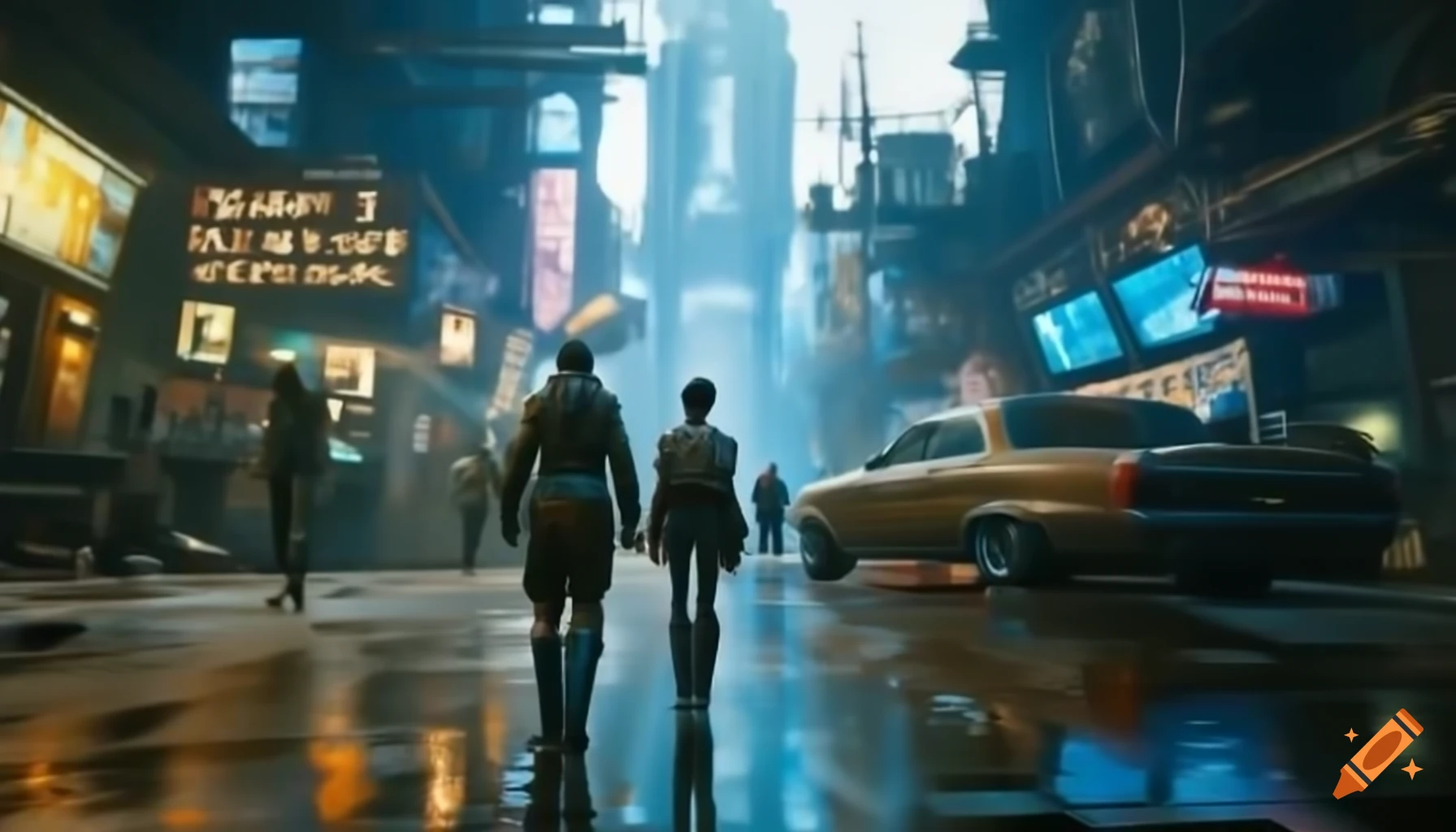 Futuristic cyberpunk city street scene inspired by video game Bioshock ...