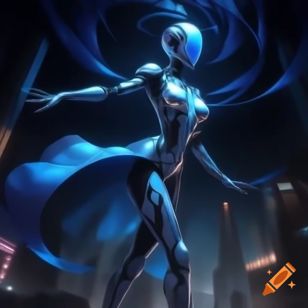 Chrome-plated cyborg dancing across cityscape at night on Craiyon